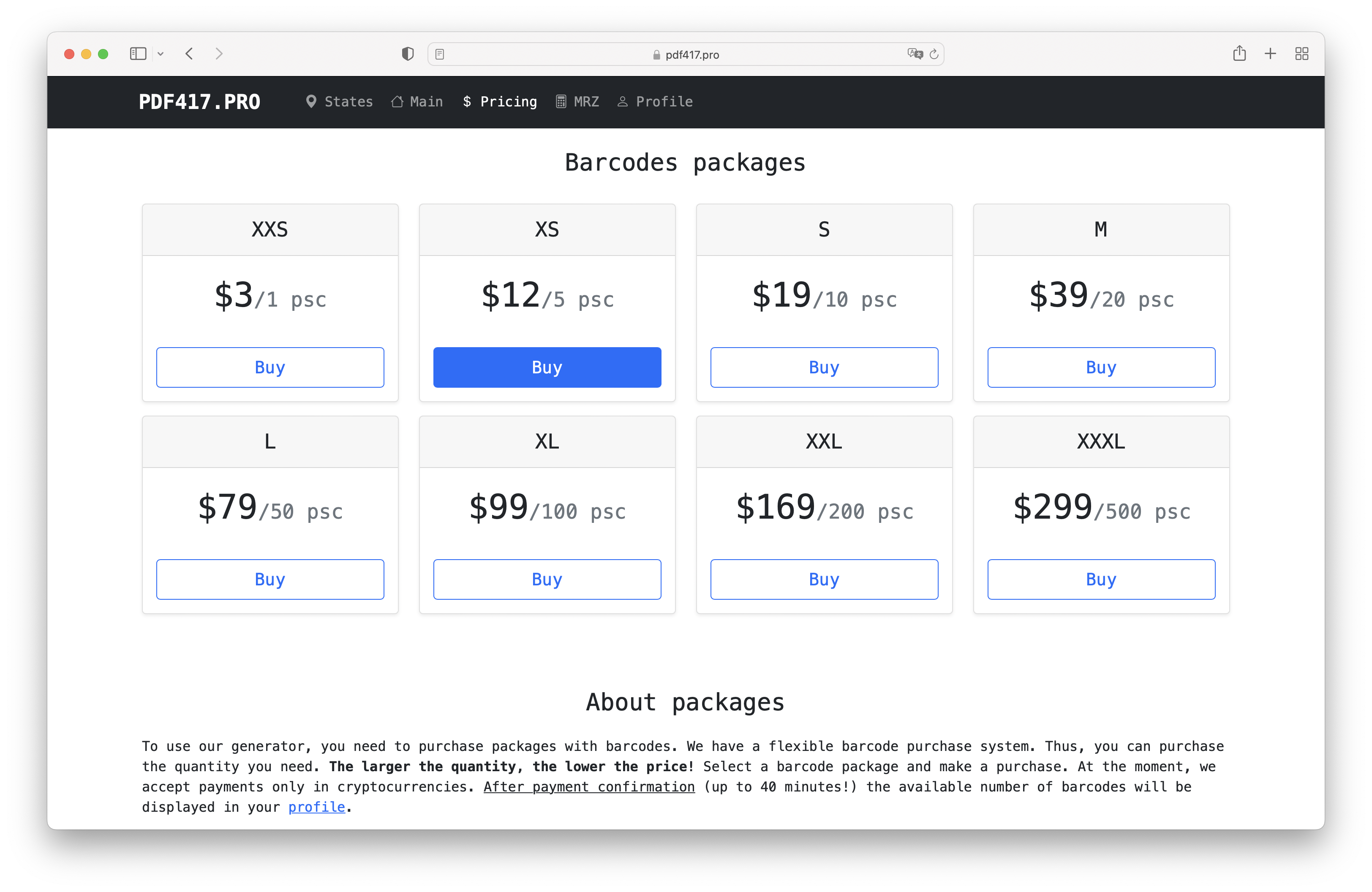 How to purchase barcodes packages? · PDF417.PRO